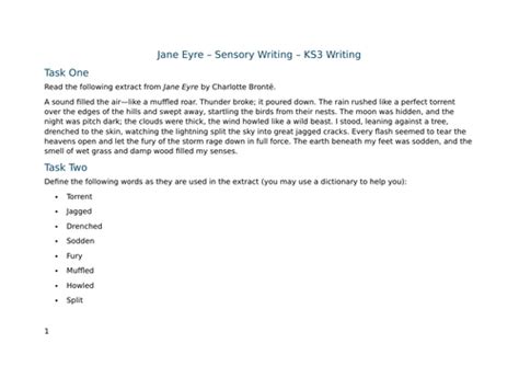 Jane Eyre Sensory Writing Ks2 Ks3 Writing Teaching Resources