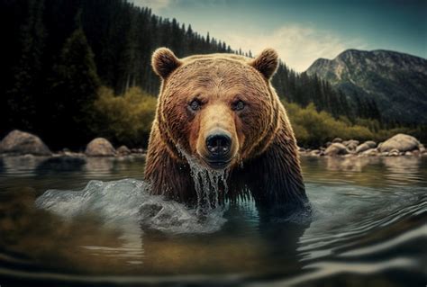 Premium Photo A Bear In The River Brown Bear Portrait Generative Ai
