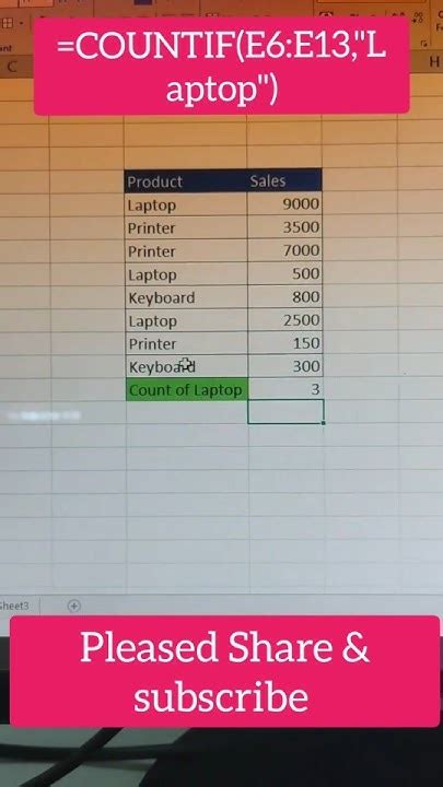 Excel Tips And Tricks Count Of Laptop Using Countif Function