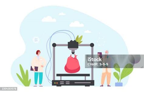 의료 3d 프린팅 의료 의학 보철 혁명 프린터 기계 인쇄 인간 장기 또는 보철물 병원 실험실 혁신 기술 벡터 일러스트 레이 션 3차원 형태에 대한 스톡 벡터 아트 및 기타