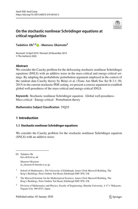 Pdf On The Stochastic Nonlinear Schrödinger Equations At Critical Regularities