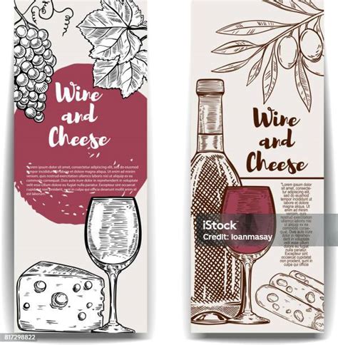와인과 치즈 배너 서식 파일이입니다 메뉴 포스터 전단지 디자인 요소입니다 벡터 일러스트 레이 션 와인에 대한 스톡 벡터 아트 및