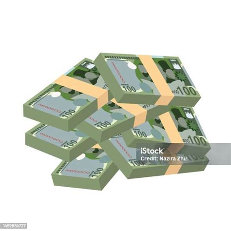 레소토 로티 벡터 일러스트 레이 션입니다 남아프리카 공화국 머니 세트 번들 지폐 지폐 100 Lsl 플랫 스타일 흰색 배경에 격리 심플한 미니멀 디자인 0명에 대한 스톡