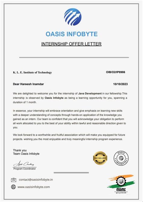 Hareesh Inamdar On Linkedin Javadevelopment Internship