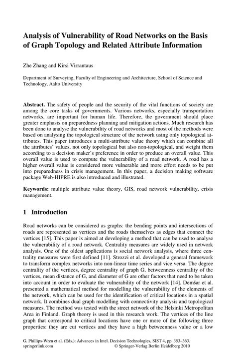 Pdf Analysis Of Vulnerability Of Road Networks On The Basis Of Graph Topology And Related