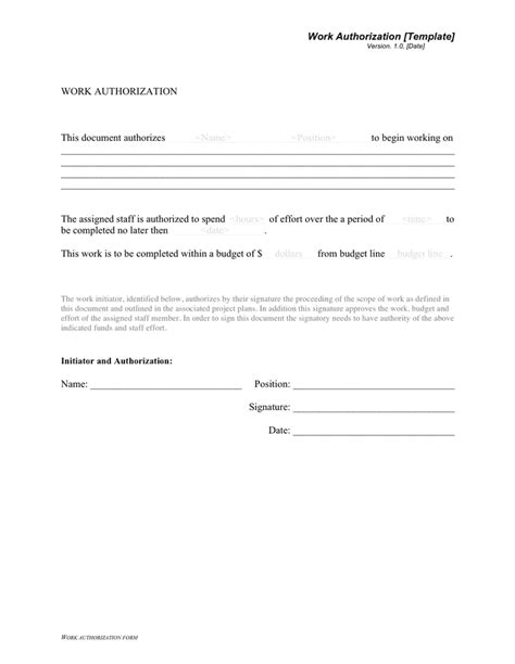 Work Authorization Form Template