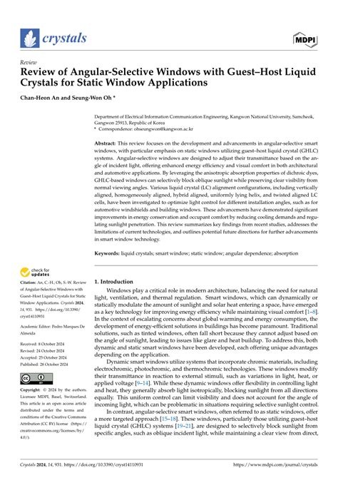 Pdf Review Of Angular Selective Windows With Guest Host Liquid Crystals For Static Window