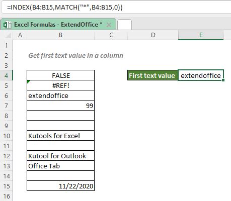 Get First Text Value In A Column