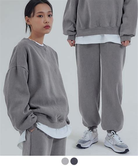 어커버 세트상품 피그먼트 기모 스웨트 셔츠조거 밴딩팬츠 위시버킷