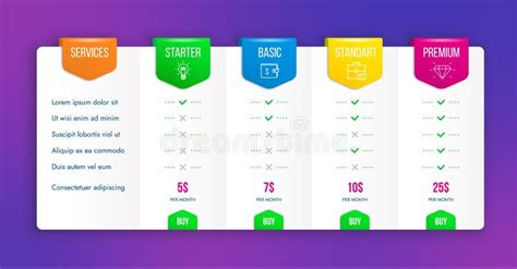 Comparison Chart Table Vector Pricing List Grid Stock Illustration Illustration Of Internet