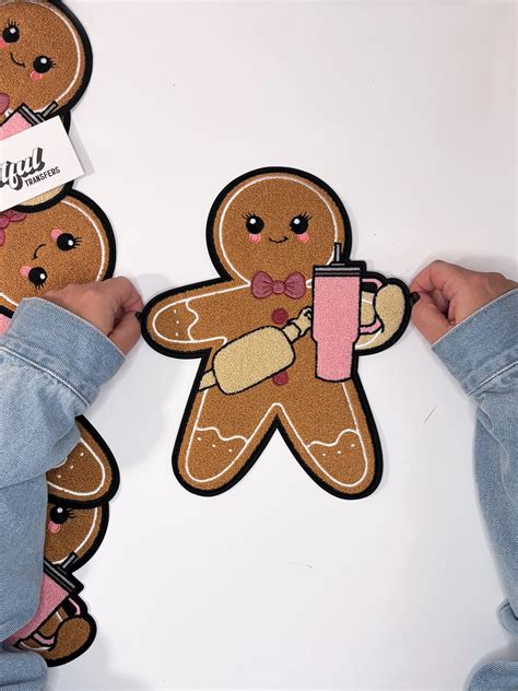 Gingerbread Woman With Pink Crossbody And Tumbler Chenille Patch