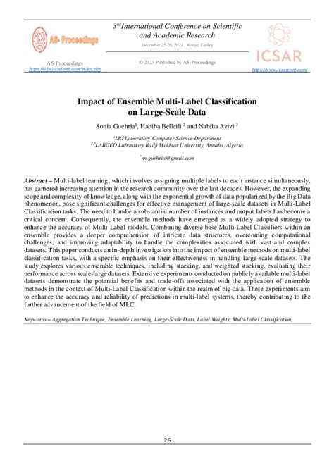Pdf Impact Of Ensemble Multi Label Classification On Large Scale Data