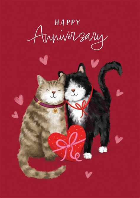 Cute Anniversary Card Cats Hearts Thortful