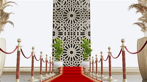 아라베스크 벽으로 이어지는 레드 카펫과 경로 장벽 Vip 이벤트 또는 유명 인사 파티의 고급 입구 Vip 0명에 대한 스톡 사진 및 기타 이미지 Istock