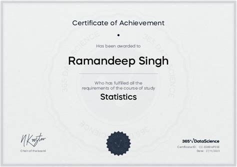Ramandeep Singh On Linkedin Certificate Of Achievement Statistics 365 Data Science