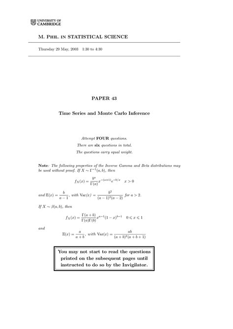 Time Series And Monte Carlo Inference One Statistical Science Exam