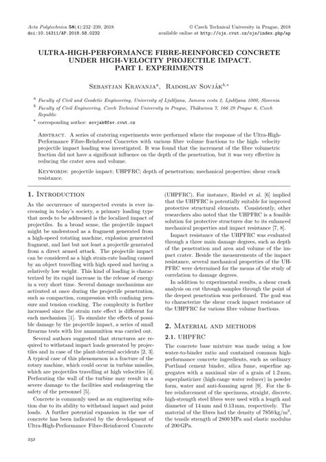 Pdf Ultra High Performance Fibre Reinforced Concrete Under High Velocity Projectile Impact