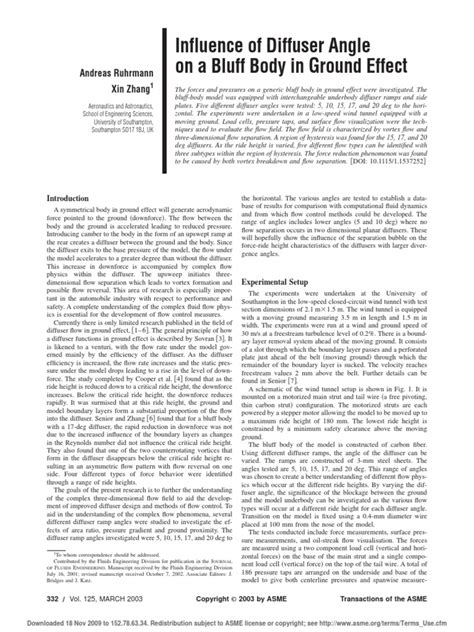 Influence Of Diffuser Angle On A Bluff Body In Ground Effect Pdf