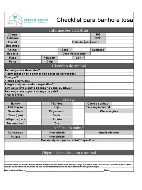 Checklist Para Banho E Tosa Pdf