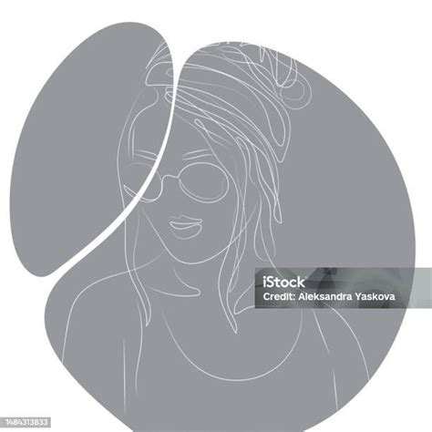 선글라스를 끼고 있는 연속 라인 아트 포트레어 한 라인 아트 스타일의 여성 얼굴 벡터 그림 T 셔츠에 대한 스톡 벡터 아트 및