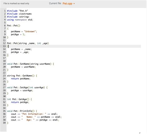 Solved Lab Pet Information Derived Classes And Chegg
