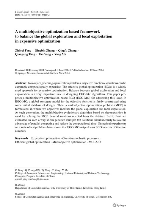 Pdf A Multiobjective Optimization Based Framework To Balance The