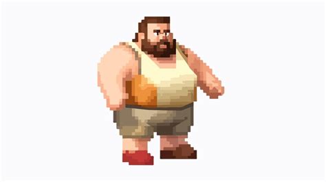 Pixel Art Cartoon Of Fat Man Isolated Vector Character Premium Ai
