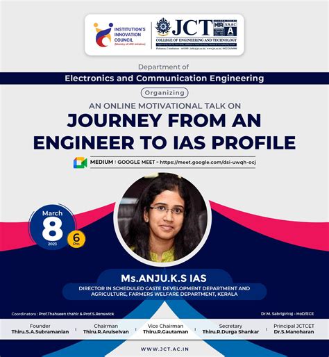 Journey From An Engineer To Ias Profile A Motivational Talk On 08 March 2023 Jct Engineering