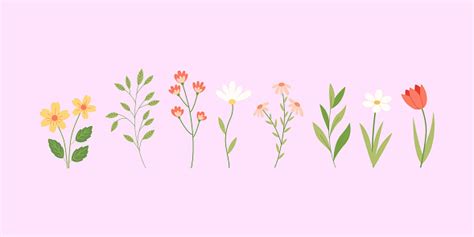 봄 야생화와 분홍색 배경에 고립된 가지 손으로 그린 벡터 일러스트 레이 션 가을에 대한 스톡 벡터 아트 및 기타 이미지 가을 관목 귀여운 Istock