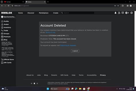 My Account Got Terminated With No Information So I Appealed And Roblox Said That A Right To Be