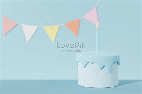 귀여운 생일 케이크 3d 캔들과 함께 파란색 렌더링 블루 컬러 사진 무료 다운로드 Lovepik