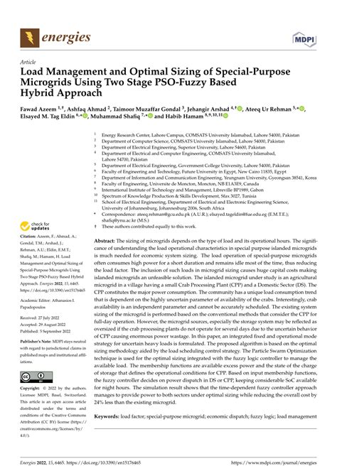 Pdf Load Management And Optimal Sizing Of Special Purpose Microgrids