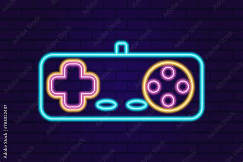 Vector Neon Glow Game Controller Gamepad Icon Colored Outline Joystick Element Flat Style On