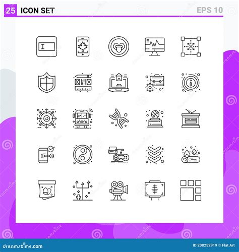 Set Of 25 Vector Lines On Grid For Development Coding Lab Heartbeat Hospital Stock Vector