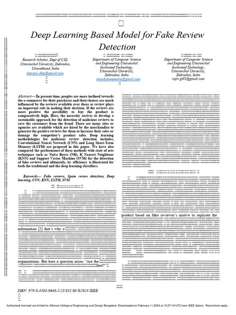 Deep Learning Based Model For Fake Review Detection Pdf Machine