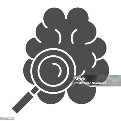 뇌 단층 촬영 솔리드 아이콘 의학 개념 흰색 배경에 뇌 검사 기호 모바일 개념에 대한 글리프 스타일의 돋보기 아이콘아래 뇌 웹