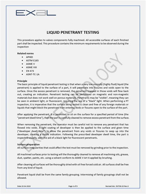 Liquid Penetrant Testing Procedure Pdf Welding Construction