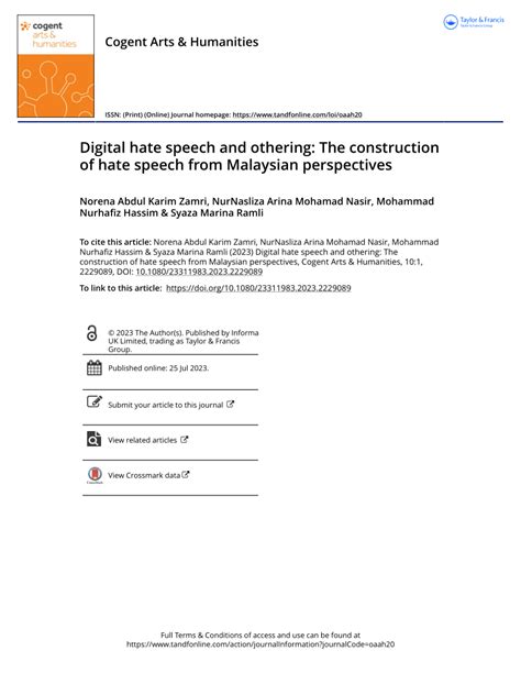 Pdf Digital Hate Speech And Othering The Construction Of Hate Speech From Malaysian
