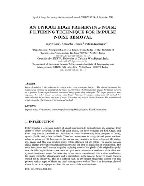 An Unique Edge Preserving Noise Filtering Technique For Impulse Noise