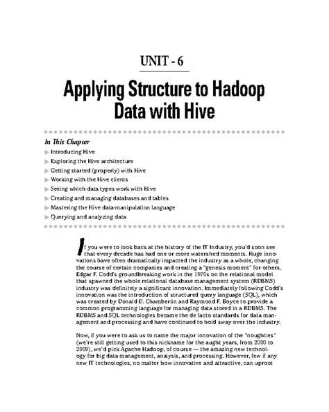 Hadoop And Big Data Unit 6 Unit 6 Applying Structure To Hadoop Data With Hive In This