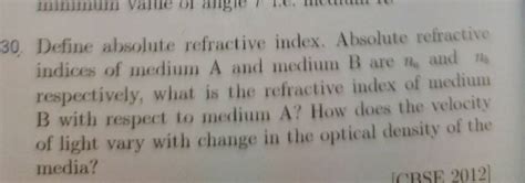 30 Define Absolute Refractive Index Absolute Refractive Indices Of Medi