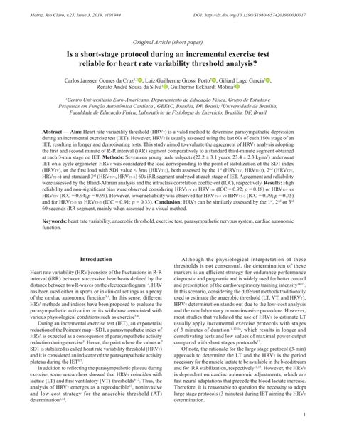 Pdf Is A Short Stage Protocol During An Incremental Exercise Test Reliable For Heart Rate