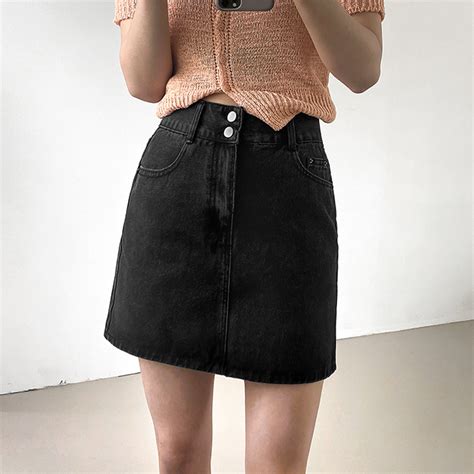 당일출고🚀[기본템ෆ] 하이웨스트 투버튼 데님 미니스커트 에이블리