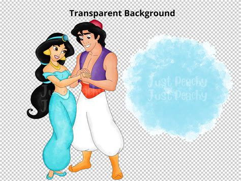 Jasmine And Aladdin Hand Drawn Watercolor Clipart Cute Cartoon