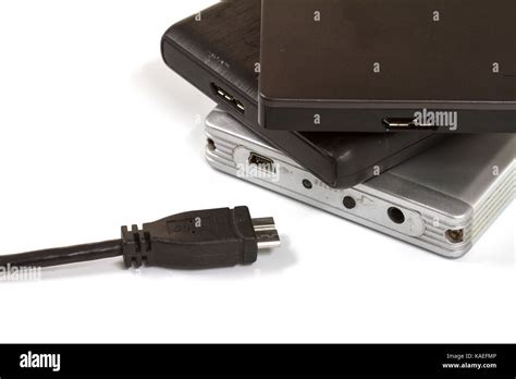 External Hard Drive With Usb Cable On White Stock Photo Alamy
