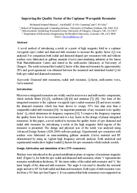 Pdf Improving The Quality Factor Of The Coplanar Waveguide Resonator