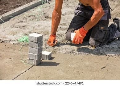 Worker Installs Nylon String Lay Paving Stock Photo Shutterstock