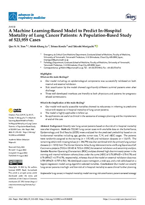 A Machine Learning Based Model To Predict In Hospital Mortality Of Lung