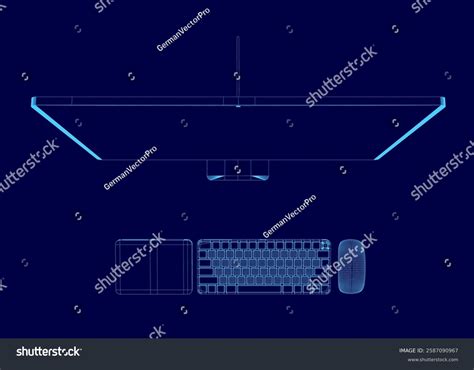 Blue Computer Monitor Keyboard Mouse Monitor Stock Vector Royalty Free