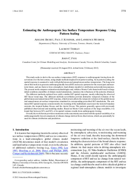 Pdf Estimating The Sea Surface Temperature Response To Anthropogenic